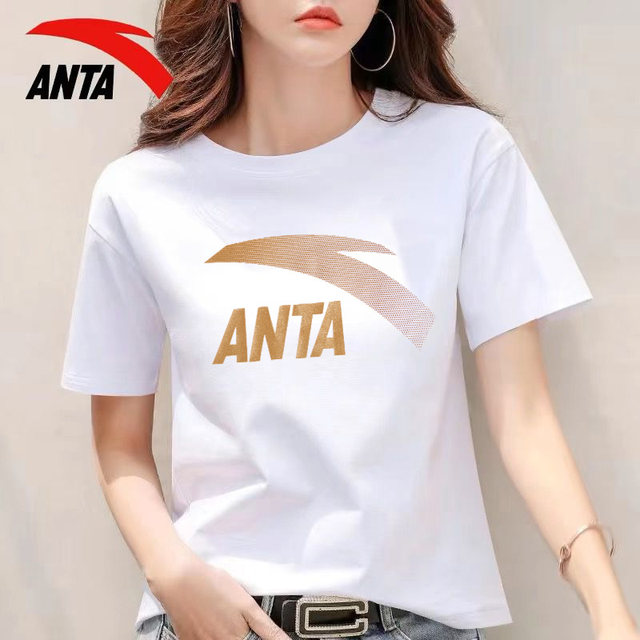 Anta right shoulder short-sleeved T-shirt for women 2024 new summer ...