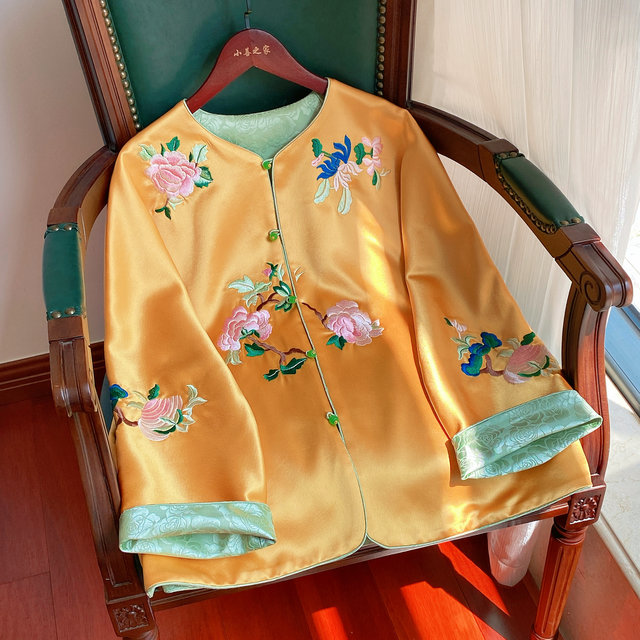 Xiaoshanzhi early spring round neck double-breasted loose acetate new ...