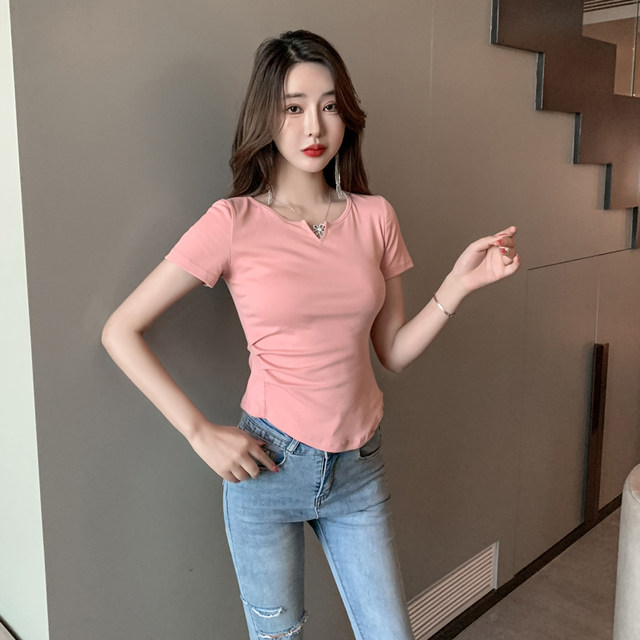 Irregular chic top women's short-sleeved design niche slim waist ...