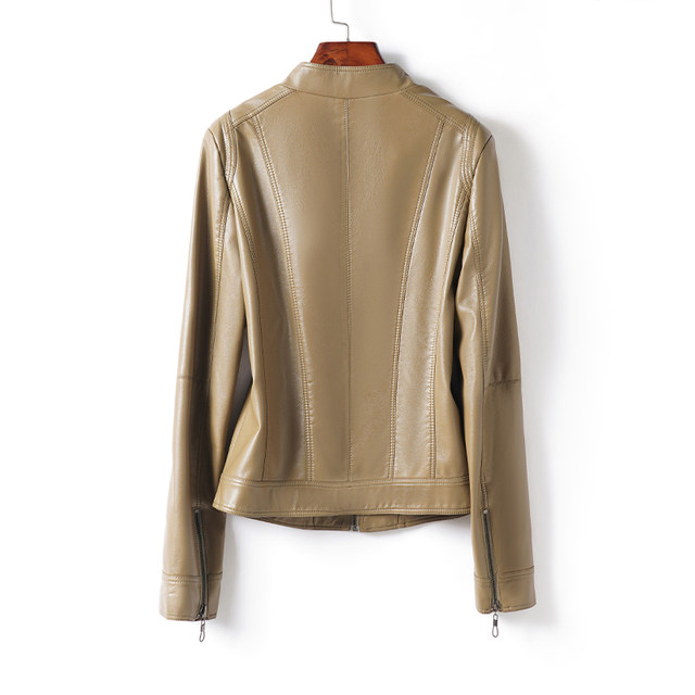 Haining Leather Jacket Women's Short Stand Collar Slim Sheepskin Jacket ...