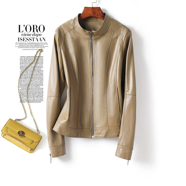 Haining Leather Jacket Women's Short Stand Collar Slim Sheepskin Jacket ...