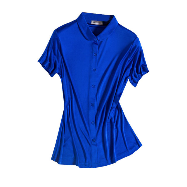 Simple silk knitted T -shirt short -sleeved female small lapel loose ...