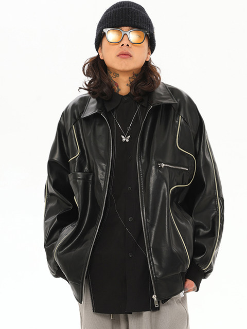 RAPPEYE silhouette motorcycle leather jacket men's autumn new PU ...