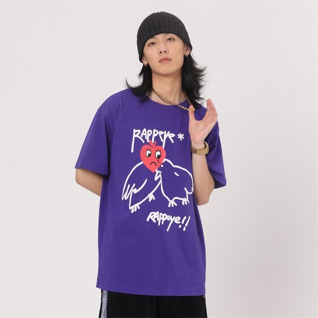 RAPPEYE summer new love bird foam printed short-sleeved men's and women ...