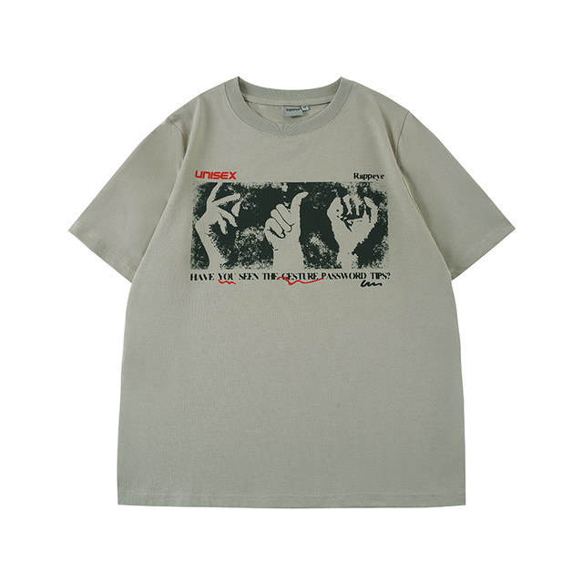 RAPPEYE gesture short-sleeved high street trendy American retro print ...