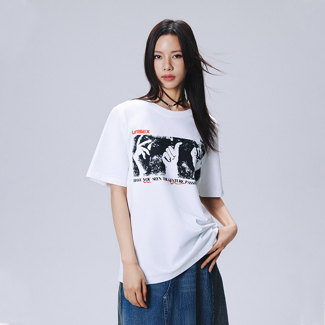 RAPPEYE gesture short-sleeved high street trendy American retro print ...