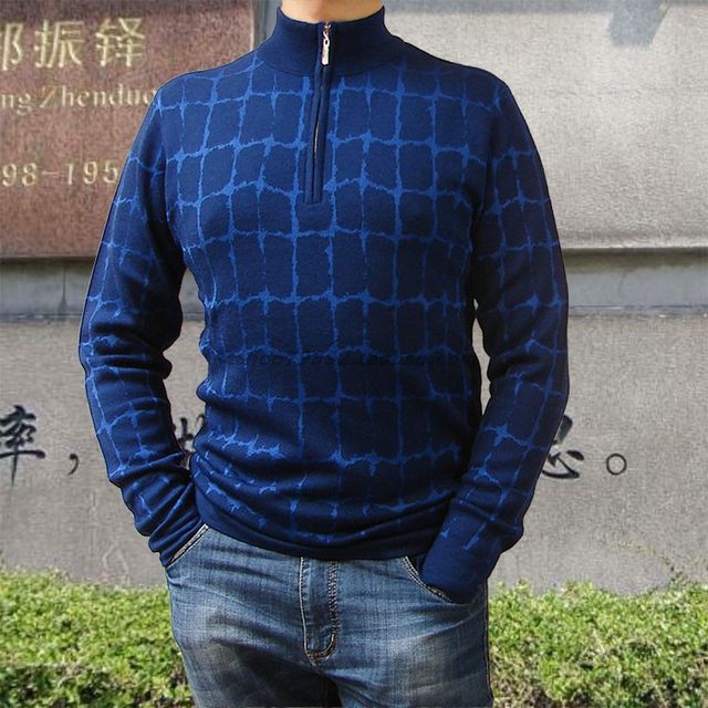 LEONARDO old men's autumn and winter zipper half turtleneck straight ...