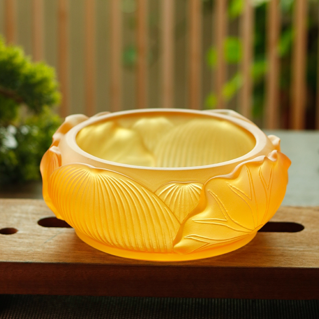 Glazed lotus leaf cornucopia treasure jar home living room shop desktop ...