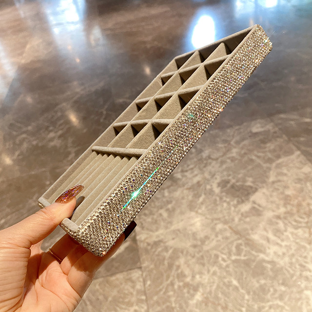 Gray velvet tray jewelry box earrings ring necklace storage box light ...