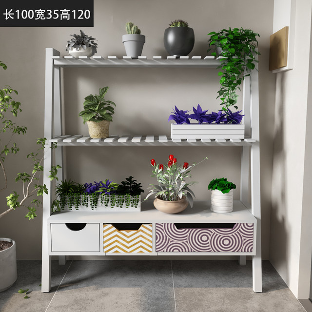 Pastoral solid wood hanging orchid flower rack balcony storage rack ...