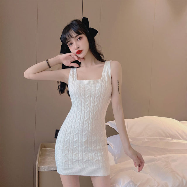 Sexy low-cut square neck tank top suspender dress for women, light ...
