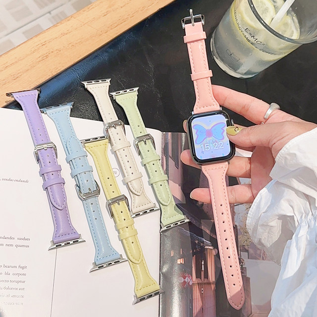Macaron color matching leather niche new iwatch strap S9 suitable for ...