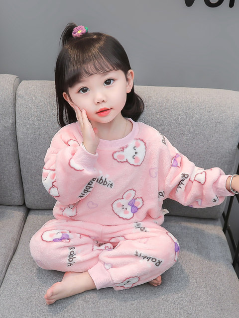 Girls' flannel pajamas autumn and winter thickened girl baby warm ...