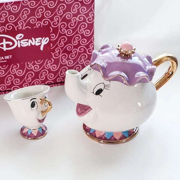 Disney Beauty And The Beast Porcelain Gold Plated Teapot Cup, Mrs ...