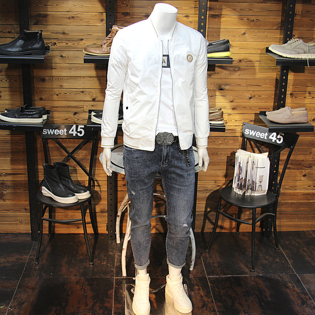 Spring threaded stand collar men's jacket new style simple embroidered ...