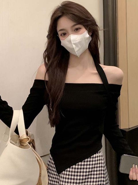 Sweet and spicy dewer sexy bottoming shirt, long -sleeved slimming, shoulder, shoulder top ...