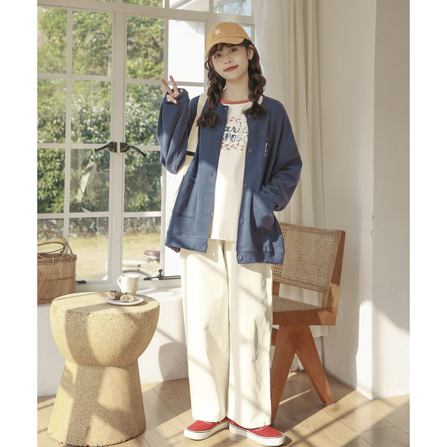 Ye Ye style petite embroidered sweatshirt cardigan jacket for women ...