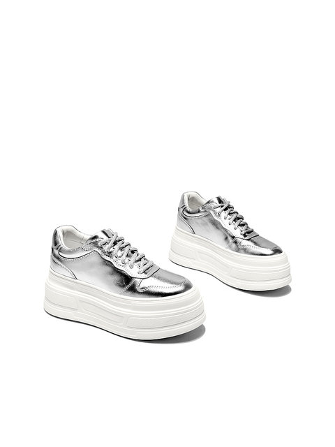 Jooc Thick-Soled Sneakers Spring New Cowhide Lace-Up Casual Shoes White ...