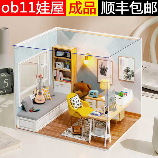 ob11 finished doll house handmade diy cabin wooden model villa 5cm10cm15cm doll room miniature scene