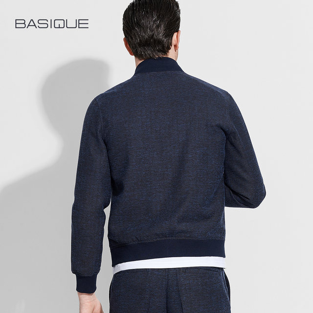 Yuanben hemp blue double zipper baseball collar jacket men's youth slim ...