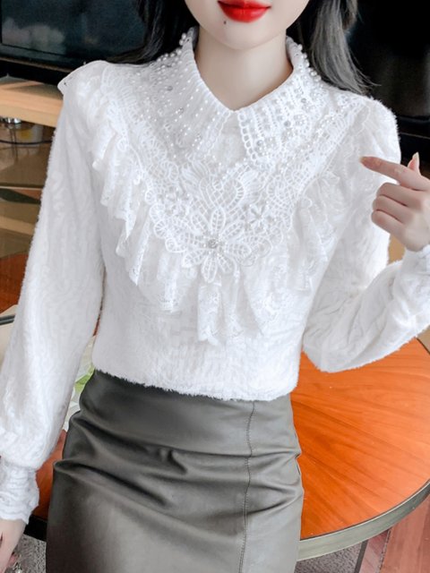 French long-sleeved thick lace shirt for women in autumn and winter ...