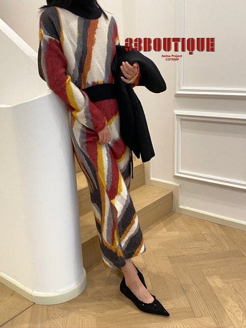 Spot! social-work designer style turtleneck diagonal striped printed ...