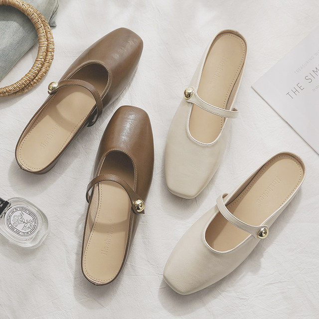 Sheepskin version~Flat-bottomed French style heelless lazy one-on-one ...