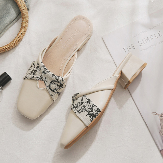 Sheepskin version ~ heelless lazy shoes French toe half slippers for ...