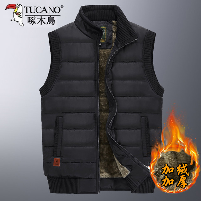 Woodpecker winter cotton vest men's middle-aged and elderly men's velvet thickened large size ...
