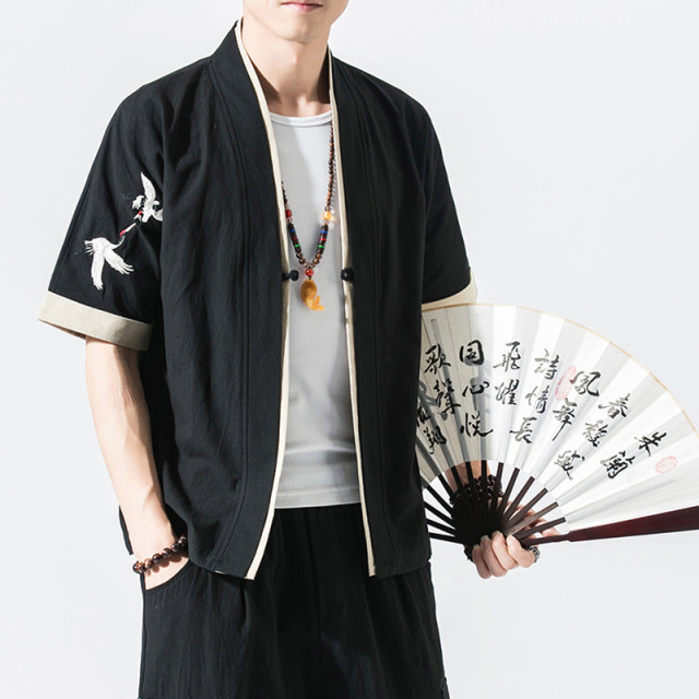 Summer Chinese-style crane coat for young men, loose Japanese-style ...