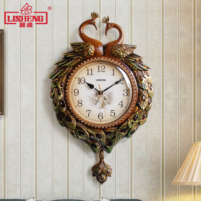 Lisheng European Peacock Wall Clock Mute Living Room Atmospheric Wall ...