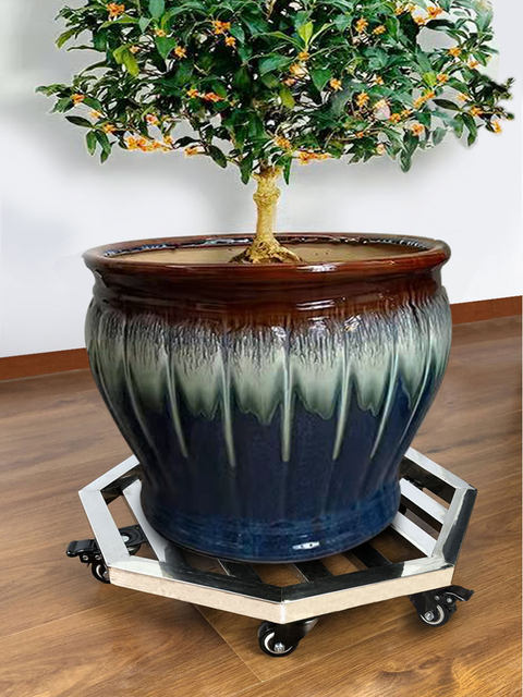 Stainless steel octagonal flower pot tray with universal wheels bonsai ...