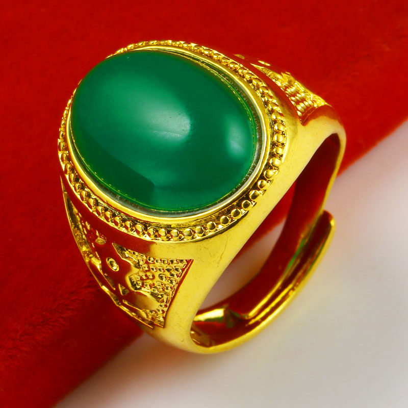 Genuine gold ring 999 pure gold men's gold inlaid jade large wrench ...