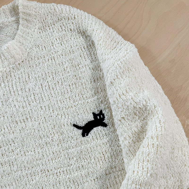 Black cat pixel jumping cat circle yarn loose casual commuting simple ...