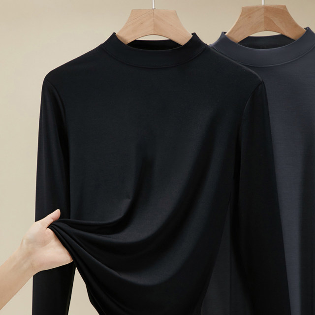 2024 autumn new Lanjing Modal T -shirt women's long sleeves collar ...