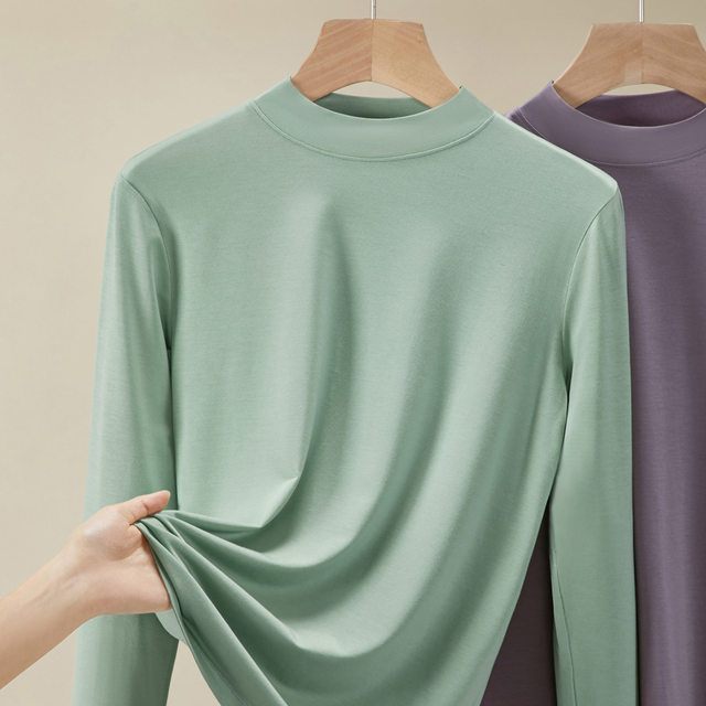 2024 autumn new Lanjing Modal T -shirt women's long sleeves collar ...