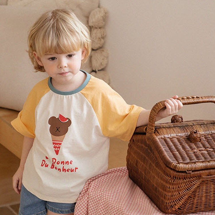 Ready in stock! Korean children's clothing ins style yellow raglan ...