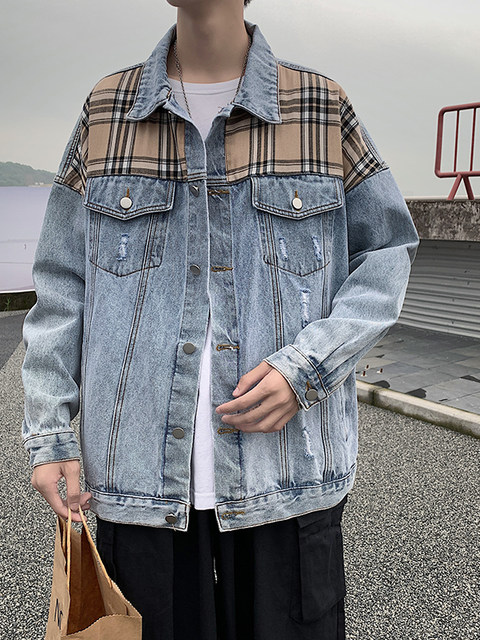 New Hong Kong style denim jacket for spring and autumn, men's loose and ...