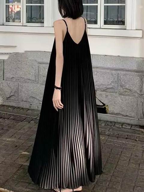 Plus size Women's Slim Looking Pleated Sling Dress Women's 2025 Plus ...