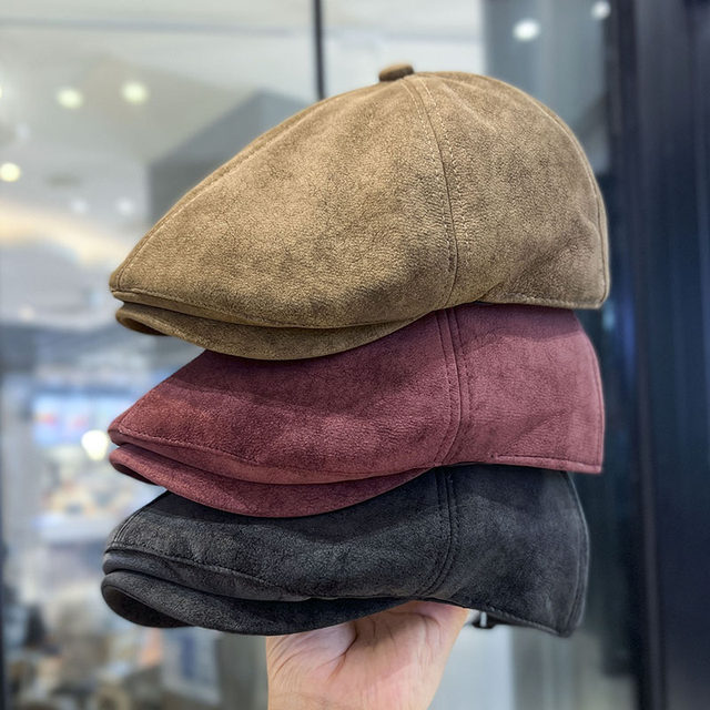 British style retro progressive hat women's autumn and winter deerskin ...