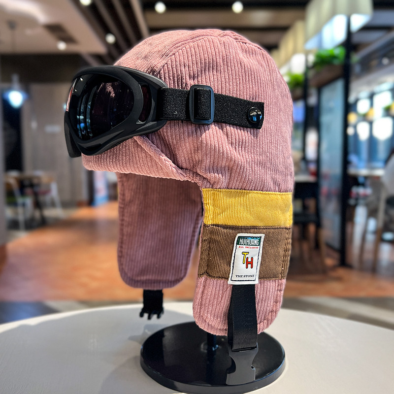 Pilot hats for men and women in winter corduroy warm ear protection Lei ...