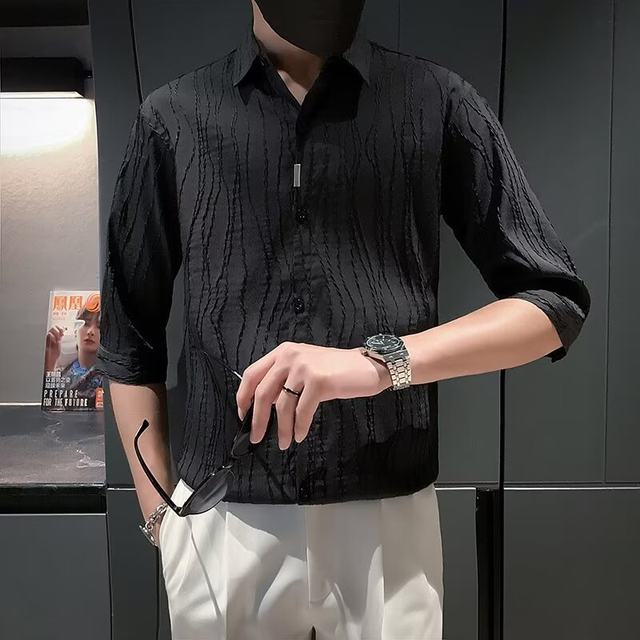 High-end solid color shirt for men's summer thin ice silk shirt for men ...