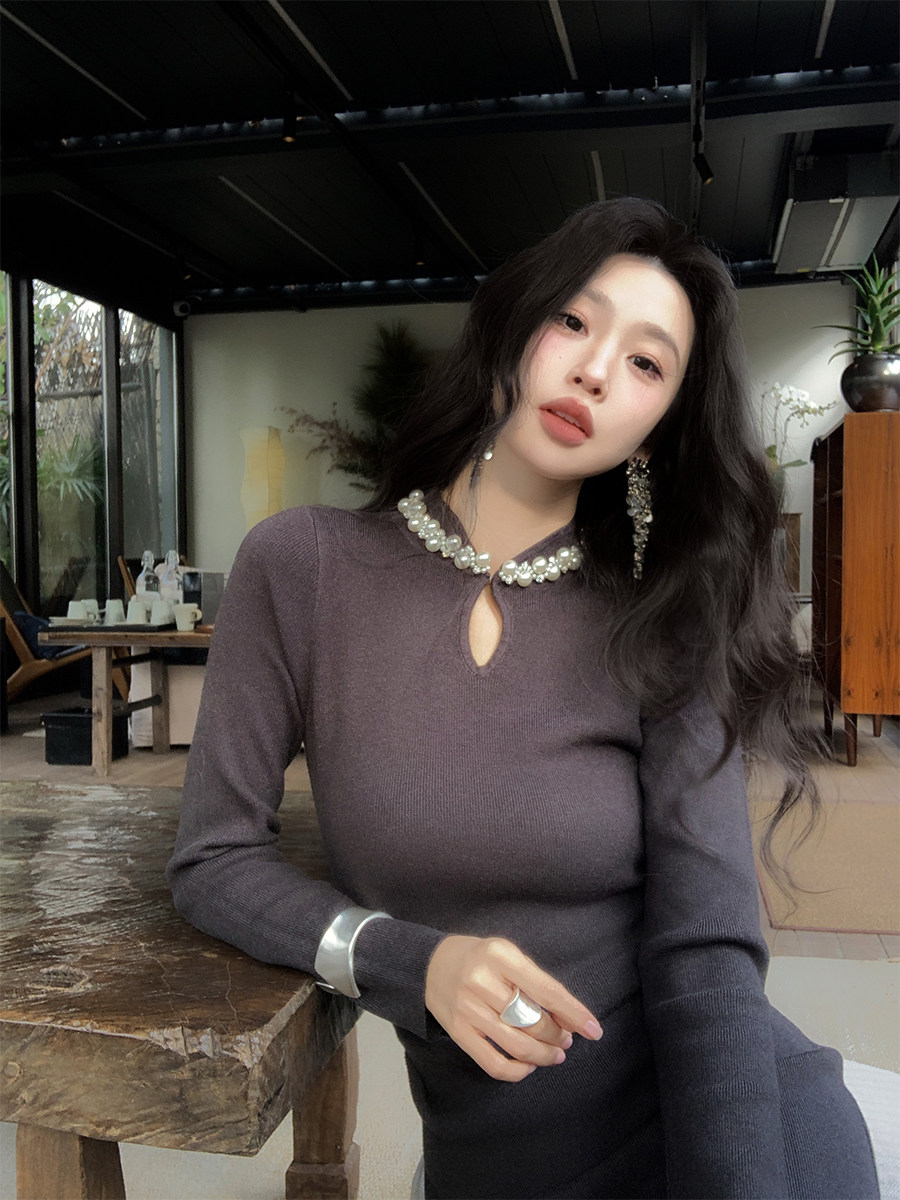SYT homemade new Chinese neckline pearl knitted dress for women's ...