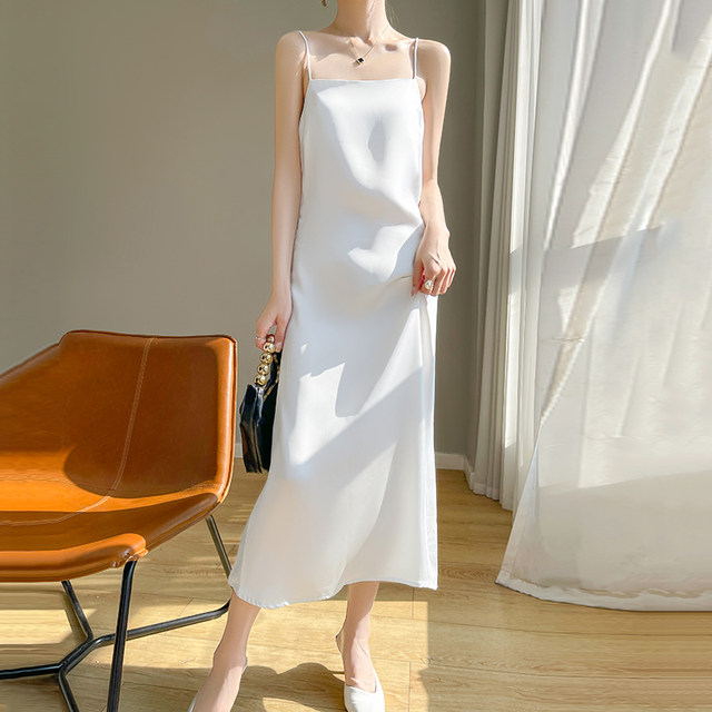 Triacetate silk sling dress women's summer loose inner long skirt ...