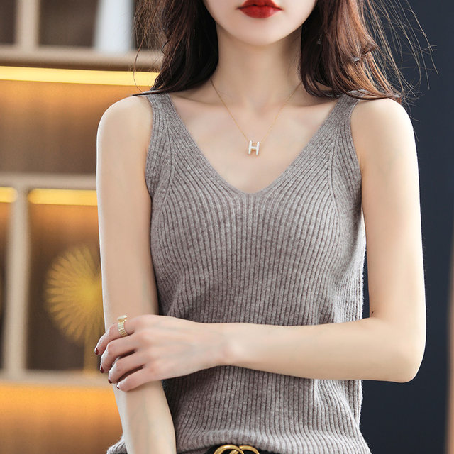 Women's wool suspender vest autumn and winter cashmere suit slim ...