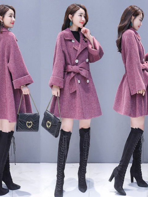 Purple woolen jacket for women mid-length small 2024 autumn and winter ...
