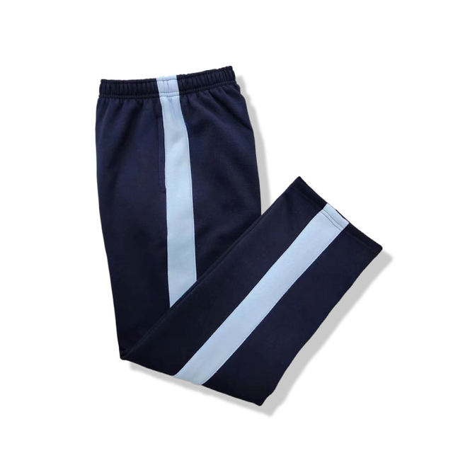 Dark blue student pants pure cotton side light sky blue stripe men and ...