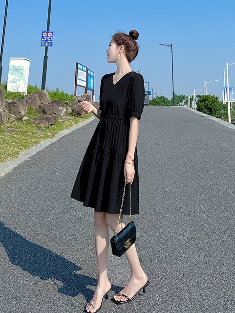 Petite Black Dress for Women, Summer 2025 New Style, V-Neck Little ...