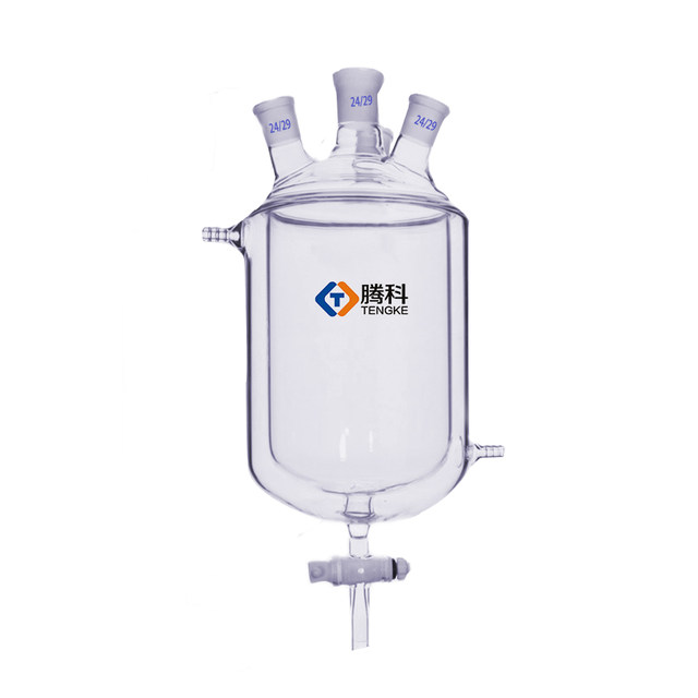 Glass flask jacketed reactor glass jacketed reaction bottle with feed ...