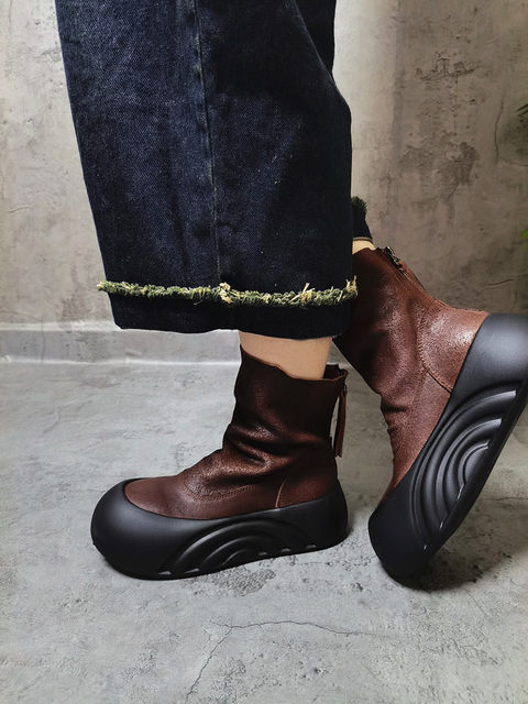 April Allure Light Luxury Handmade Thick Soled Genuine Leather Short ...